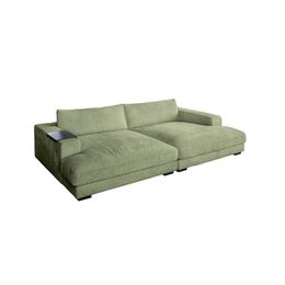 KAWOLA BIG SOFA MIT TABLETT MADELINE Gr&uuml;n Cord
