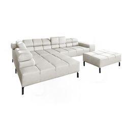 KAWOLA ECKSOFA NELSON Hellgrau Leder Relaxfunktion