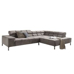 KAWOLA ECKSOFA MIT MOTORISCHEM SITZVORZUG NELSON Silber Velvet Relaxfunktion