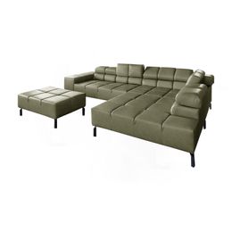 KAWOLA ECKSOFA NELSON Gr&uuml;n Leder Relaxfunktion