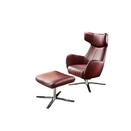 KAWOLA DREHSESSEL INKL. HOCKER RANDY Rot Leder Drehbar (180&deg;)