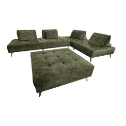 KAWOLA MODULSOFA MIT HOCKER WIOLO Dunkelgr&uuml;n Velvet