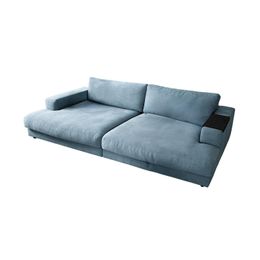KAWOLA BIG SOFA MIT TABLETT MADELINE Petrol Webstoff