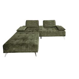 KAWOLA SOFA MIT HOCKER WIOLO Dunkelgr&uuml;n Velvet