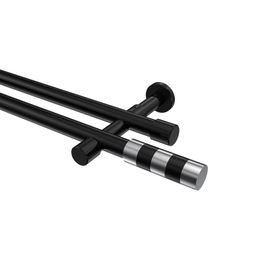 GARDINENSTANGE Prestige Mavell 420 cm (geteilt in 3 x 140 cm), 2-l&auml;ufig (ohne Ringe), 20 mm &Oslash; Schwarz