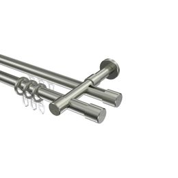 GARDINENSTANGE RUNDROHR-INNENLAUF Prestige Santo 540 cm (geteilt in 3 x 180 cm), 2-l&auml;ufig, 20 mm &Oslash; Edelstahl-Optik