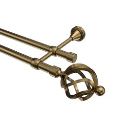 GARDINENSTANGE Primus Paolo 180 cm, 2-l&auml;ufig (ohne Ringe), 16 mm &Oslash; Messing Antik