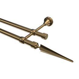 GARDINENSTANGE Primus Lorenzo 280 cm (geteilt in 2 x 140 cm), 2-l&auml;ufig (ohne Ringe), 16 mm &Oslash; Messing Antik