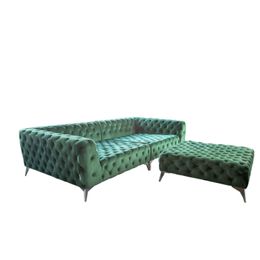 KAWOLA BIG SOFA MIT POLSTERHOCKER NARLA Dunkelgr&uuml;n Velvet