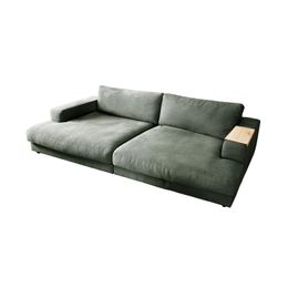 KAWOLA BIG SOFA XL MIT TABLETT MADELINE Gr&uuml;n Webstoff
