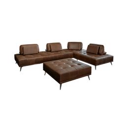 KAWOLA MODULSOFA MIT HOCKER WIOLO 3ER SET Dunkelbraun Leder