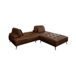 KAWOLA SOFA MIT HOCKER WIOLO 2ER SET Dunkelbraun Leder