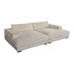 KAWOLA BIG SOFA XL MIT TABLETT MADELINE Cremewei&szlig; Cord