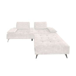 KAWOLA SOFA MIT HOCKER WIOLO Cremewei&szlig; Velvet