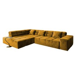 KAWOLA ECKSOFA MIT MOTORISCHEM SITZVORZUG NEVADA Gelb Velvet Relaxfunktion
