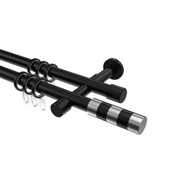 GARDINENSTANGE Prestige Mavell 240 cm (geteilt in 2 x 120 cm), 2-l&auml;ufig, 20 mm &Oslash; Schwarz