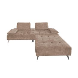 KAWOLA SOFA MIT HOCKER WIOLO Taupe Velvet