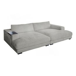 KAWOLA BIG SOFA XL MIT TABLETT MADELINE Hellgrau Cord
