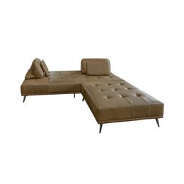 KAWOLA SOFA MIT HOCKER WIOLO 2ER SET Beige Leder