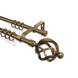 GARDINENSTANGE Olymp Paolo 360 cm (geteilt in 2 x 180 cm), 2-l&auml;ufig, 16 mm &Oslash; Messing Antik