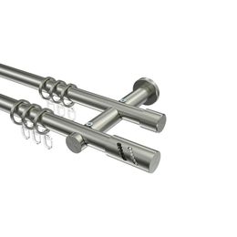 GARDINENSTANGE Platon Zoena 260 cm (geteilt in 2 x 130 cm), 2-l&auml;ufig, 20 mm &Oslash; Edelstahl-Optik