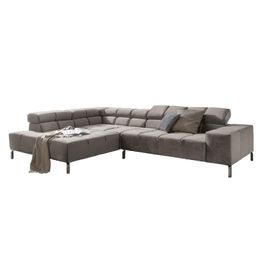 KAWOLA ECKSOFA MIT MOTORISCHEM SITZVORZUG NELSON Silber Velvet Relaxfunktion