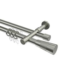 GARDINENSTANGE RUNDROHR-INNENLAUF Prestige Tanara 260 cm (geteilt in 2 x 130 cm), 2-l&auml;ufig, 20 mm &Oslash; Edelstahl-Optik