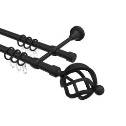 GARDINENSTANGE Primus Paolo 400 cm (geteilt in 2 x 200 cm), 2-l&auml;ufig, 16 mm &Oslash; Schwarz