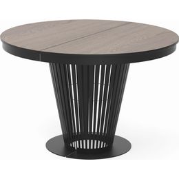 ESSTISCH Novera rund ausziehbar mit Schwarzem Lamellen-Metallgestell, Braun 120-200/120/76 cm
