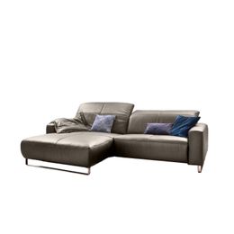 KAWOLA ECKSOFA MIT SITZTIEFENVERSTELLUNG YORK Lavagrau Leder Relaxfunktion