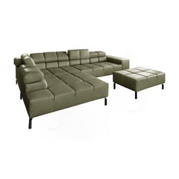 KAWOLA ECKSOFA NELSON Gr&uuml;n Leder Relaxfunktion