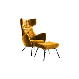 KAWOLA SESSEL MIT HOCKER LOTTE Gelb Velvet