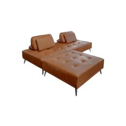 KAWOLA SOFA MIT HOCKER WIOLO 2ER SET Braun Leder