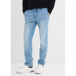 bonprix Leichte Regular-Fit Schlupfjeans mit Dehnbund Straight, blau, Gr.60, Modische Stretch-Schlupfjeans aus leichtem Denim mit bew&auml;hrtem Kordelzug, 82% Baumwolle