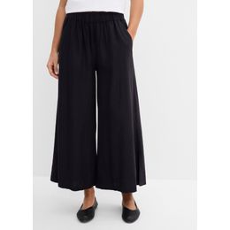 bonprix Palazzo-Hose aus Leinenmix, schwarz, Gr.40, Palazzo-Hose mit hochgeschnittenem, elastischen Bund in 7/8-L&auml;nge., aus Leinen,Viskose