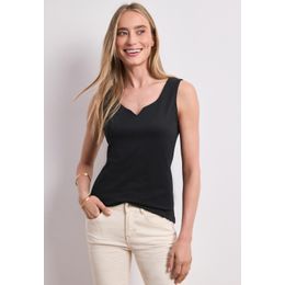 Tanktop Street One "Style Gania", Damen, Gr. 38, schwarz, Jersey, Obermaterial: 50% Baumwolle, 50% Modal. Futter: 100% Baumwolle, unifarben, k&ouml;rpernah h&uuml;ftbedeckend, herzf&ouml;rmiger Ausschnitt, Tops Tanktop, Sommertop mit Herzausschnitt