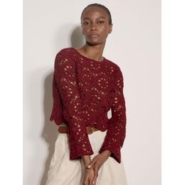 Druckbluse Apricot "Bluse", Damen, Gr. S (36), rot (burgandy), Strick, Obermaterial: 97% Baumwolle CO. 3% Nylon NY., Modern, Blusen Druckbluse, H&auml;kelverzierungen