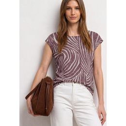 Shirttop Street One, Damen, Gr. 38, rustic rouge, Jersey, Obermaterial: 65% Polyester, 35% Viskose, gemustert, tailliert h&uuml;ftbedeckend, Rundhals, abgesteppte Kante, Tops Shirttop, Sommershirt im Ausbrenner-Look/mit Allover-Print