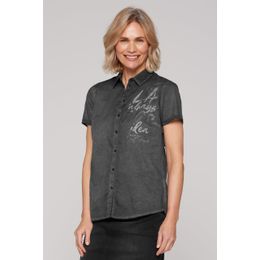 Kurzarmbluse SOCCX, Damen, Gr. L, schwarz, Web, Material: 100% Baumwolle, slim fit normal, hoch geschlossener Ausschnitt, Blusen, aus Baumwolle