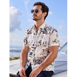 Kurzarmhemd Lerros "Leichtes Kurzarmhemd im Hawaii-Look f&uuml;r k&uuml;hlen Komfort", Herren, Gr. L, Normalgr&ouml;&szlig;en, broken wei&szlig;, 97% Baumwolle, 3% Elasthan, Hemden