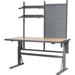 eurokraft pro Arbeitstisch mit Funktionsaufbau, H&ouml;he 680 - 1145 mm, elektrisch h&ouml;henverstellbar, BxT 1600 x 800 mm