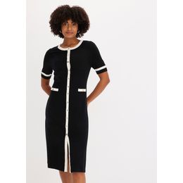 bonprix Strickkleid mit Viskose, schwarz, Gr.40/42 (M), elegantes Strickkleid mit Knopfdetail