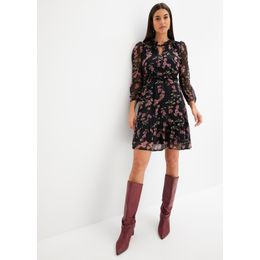 bonprix Chiffonkleid, schwarz, Gr.54, feminines Kleid mit tollem Druck