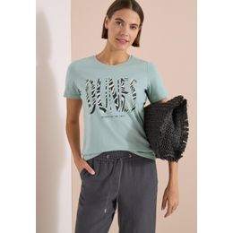 Kurzarmshirt Cecil, Damen, Gr. L (42), crystal mint, Jersey, Obermaterial: 100% Baumwolle, bedruckt, normal h&uuml;ftbedeckend, Rundhals, abgesteppte Kante, Shirts, Sommershirt mit Frontprint