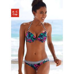Push-Up-Bikini-Top Venice Beach "Summer", Damen, Gr. 40, Cup C, blau (marine, bedruckt), Polyamid, floral, Bikini-Oberteile, mit wattierten Cups