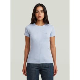 G-Star Raw T-Shirt G-STAR "Slim Rib T-Shirt", Damen, Gr. L, lt wave, Obermaterial: 98% Baumwolle, 2% Elasthan, Shirts T-Shirt