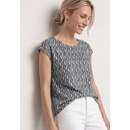 Shirttop Street One, Damen, Gr. 36, clay sand, Jersey, Obermaterial: 65% Polyester, 35% Viskose, gemustert, tailliert h&uuml;ftbedeckend, Rundhals, abgesteppte Kante, Tops Shirttop, Sommershirt im Ausbrenner-Look/mit Allover-Print