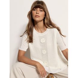 Stricktop Apricot "Tunika", Damen, Gr. L (40), wei&szlig;, Strick, Obermaterial: 46% Polyacryl PAN. 45% Polyamid PA. 9% Polyester PES., Normale L&auml;nge, Tops Stricktop, H&auml;kelverzierung