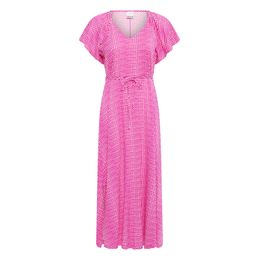 Midikleid Ichi "Casual IHAYA", Damen, Gr. 38, N-Gr, pink, wei&szlig; graphic scallop, Obermaterial: 97% Viskose CV. 3% Elasthan EL., Kleider Midikleid