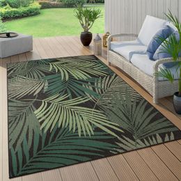 Teppich Paco Home "Ostende 534", schwarz, B:280cm H:4mm L:380cm, Polypropylen, Teppiche, Teppich, Flachgewebe, Motiv Palmenbl&auml;tter, In- und Outdoor geeignet, Wohnzimmer